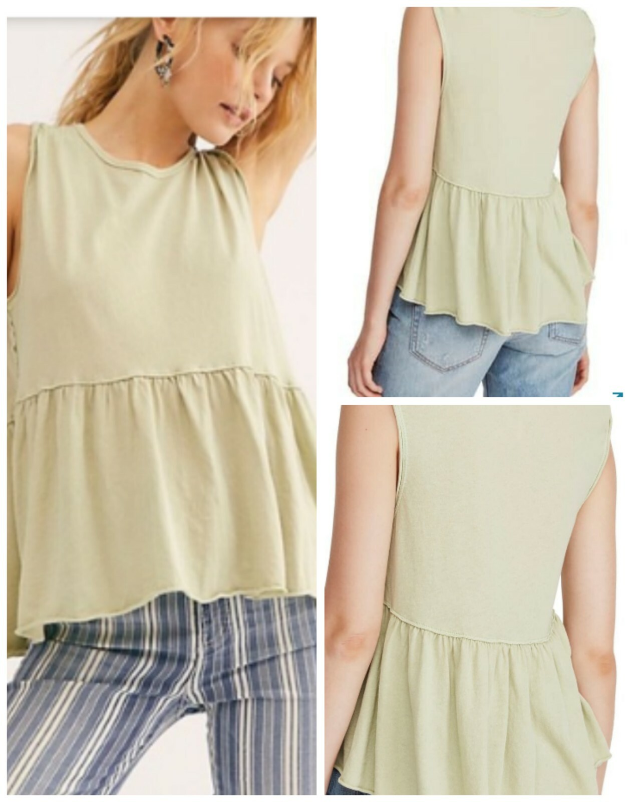 Free People Anytime Tank XS Peplum Hem Matcha Green Shirt Top $48 | eBay