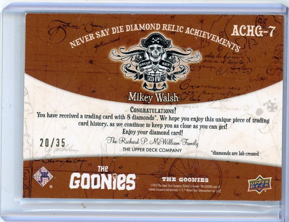 2024 Upper Deck Goonies Never Say Die Diamond Relic - Mikey Walsh - 20/ ...