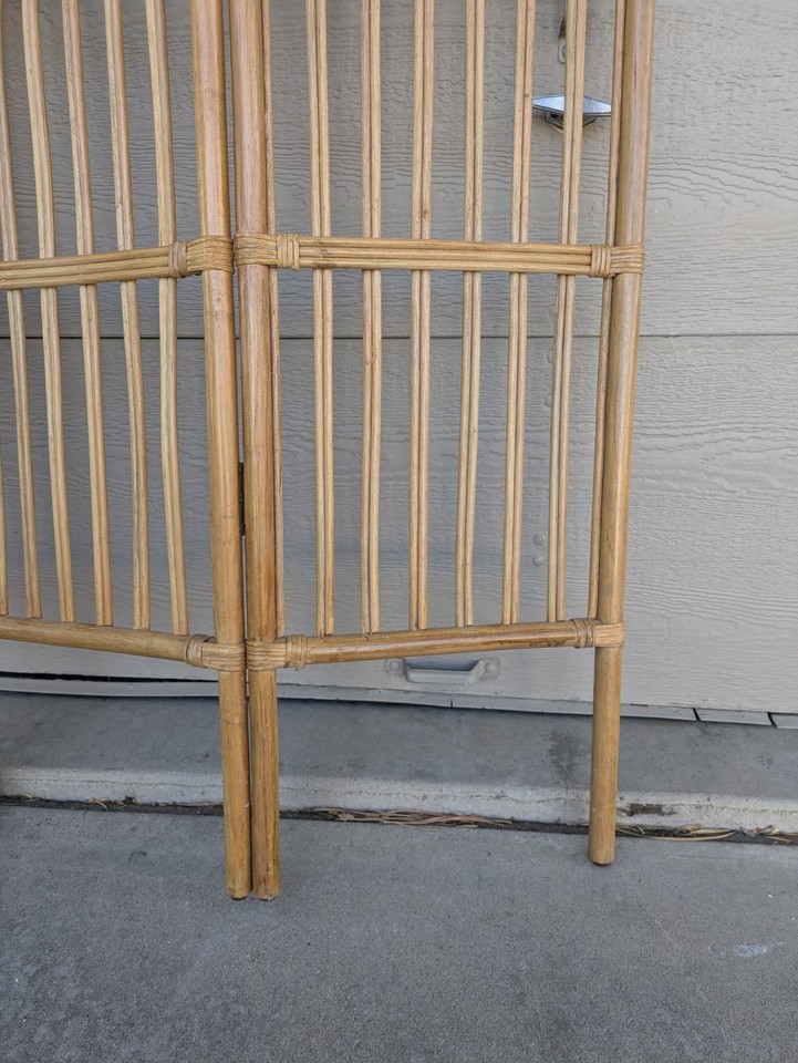 Vintage Boho Chic Bamboo Rattan 3-Panel Room Divider Screen Mid Century ...