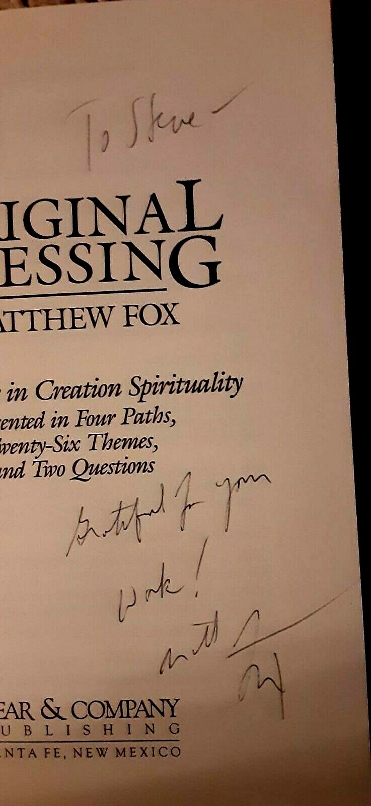original blessing-matthew fox-signed inscription | eBay