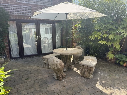 Woodland Stone Garden Set with Table, 2 Benches & 2 Chairs | eBay UK