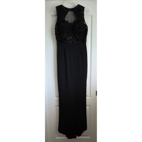 Vintage Black Beaded Lace Top Satin Bottom Formal Maxi Gown Sz M ...