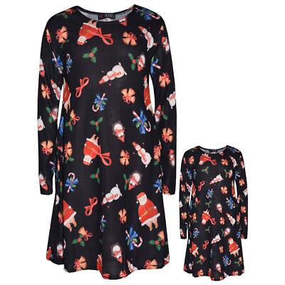 Xmas Dress Girls Christmas Jingle Bell Santa Snowman New Age 2-13 Yr | eBay