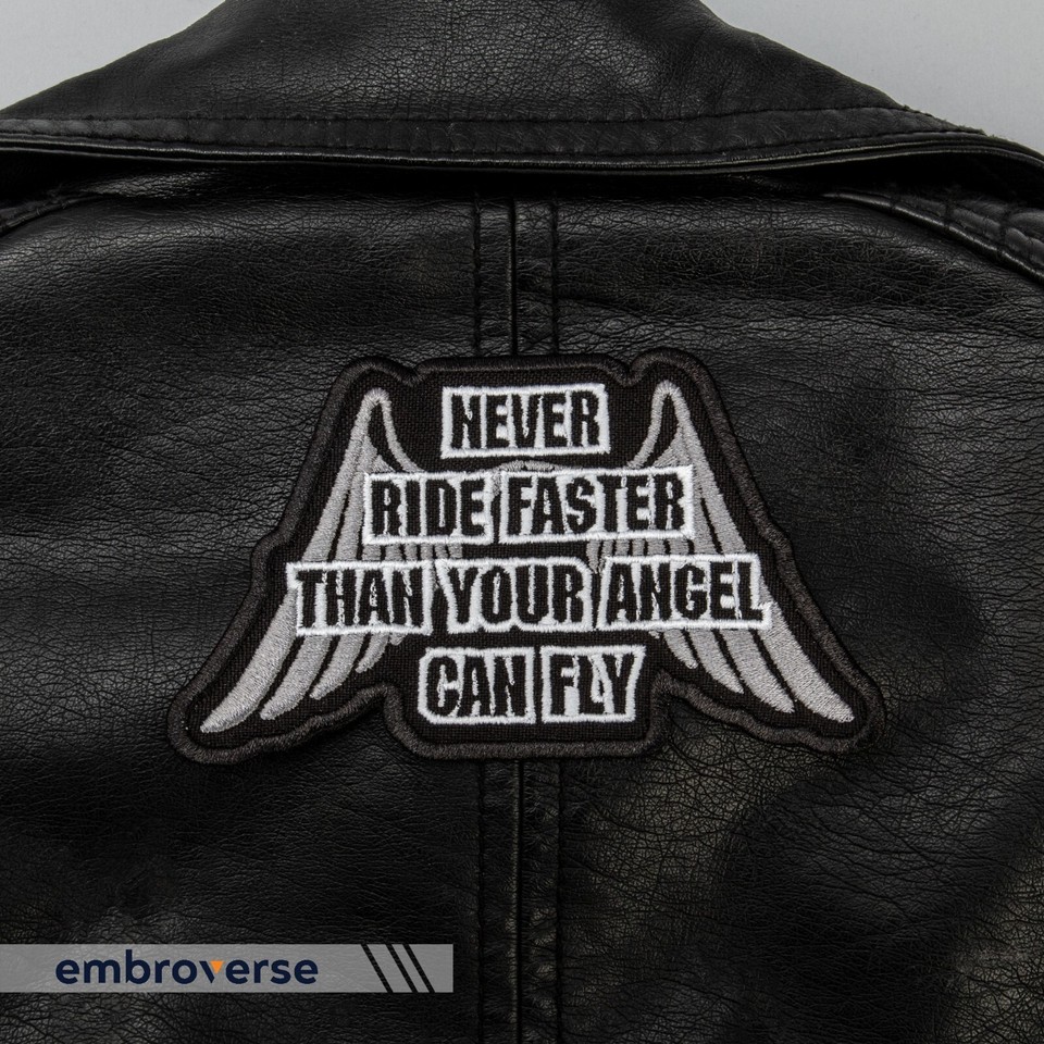 Never Ride Faster Than Your Angel Can Fly Patch - Motorcycle Biker ...