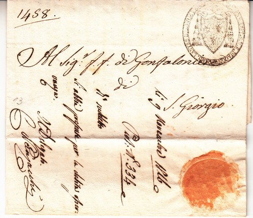 Italy 1816,printed letter with nice cancellation, cancel Bologna ...