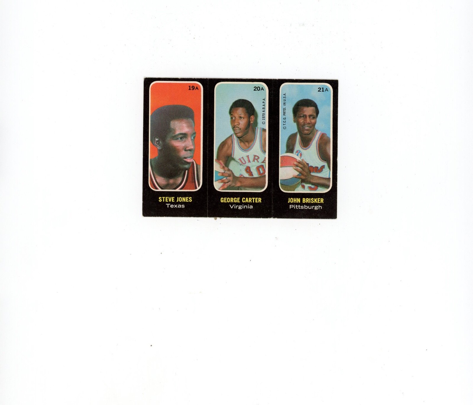 1971 Topps Basketball Topps Trio Sticker Jones/Carter/Brisker 19A,20A ...