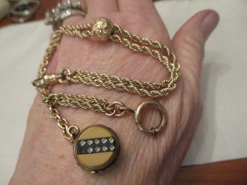 Antique Victorian gold filled pocket watch chain rope, etched slider, 2 ...