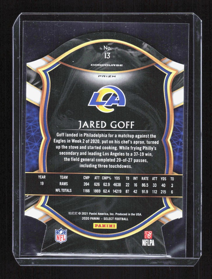 2020 Panini Select #13 Jared Goff Light Blue Prizm Die Cut Mint+ New | eBay
