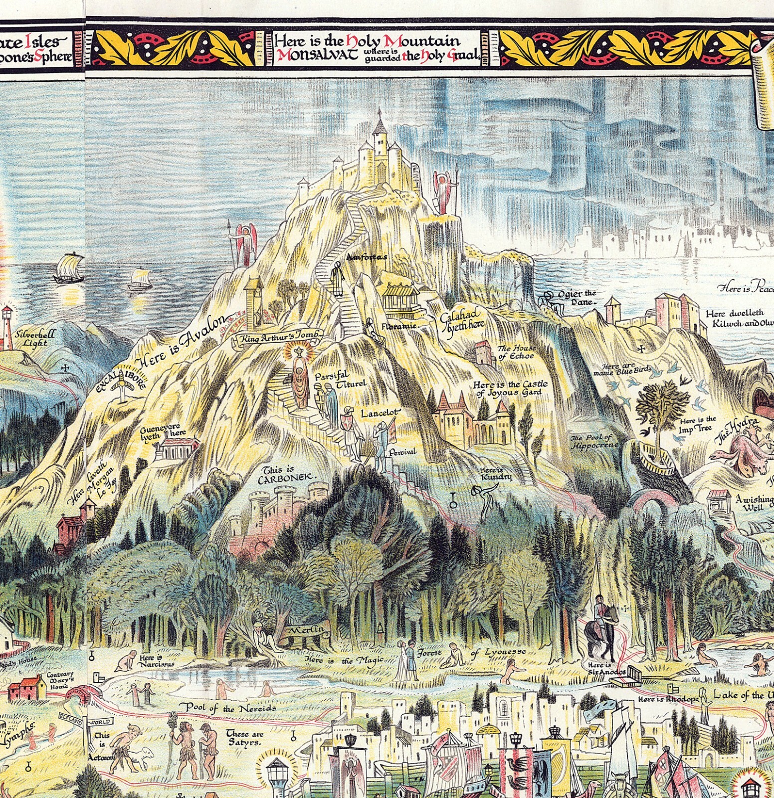 HUGE 1918 Fairyland Map Pictorial Fairy Tales Fantasy Childrens Room ...