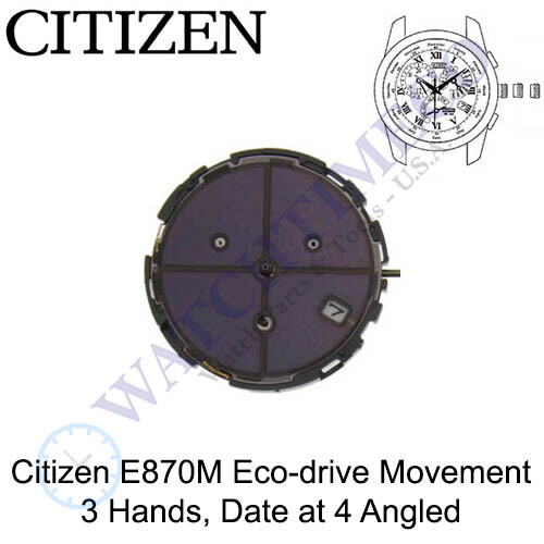 Genuine Citizen E870 Watch Movement Eco-Drive 3 Hands, Date at 4 Angled ...