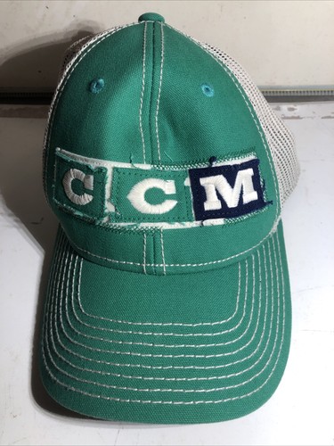 CCM Hat Cap Snap Back Green White Trucker Mesh Distressed Patch Mens ...