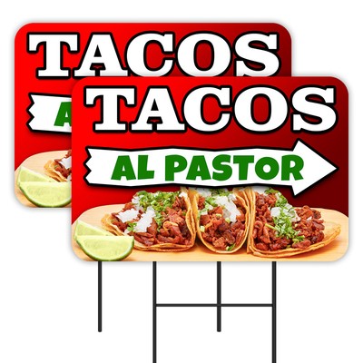 Tacos Al Pastor 2 Pack Double-Sided Yard Signs 16" x 24" with Metal ...