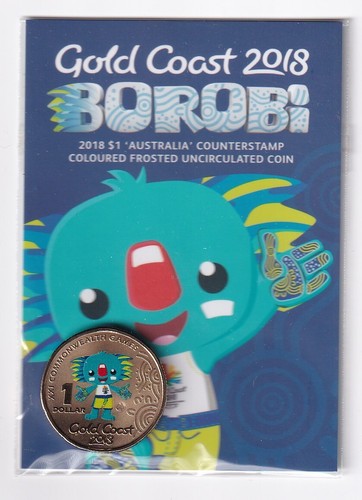 AUSTRALIAN: 2018 $1 GOLD COAST BOROBI COUNTERSTAMP COLOURED FROSTED ...