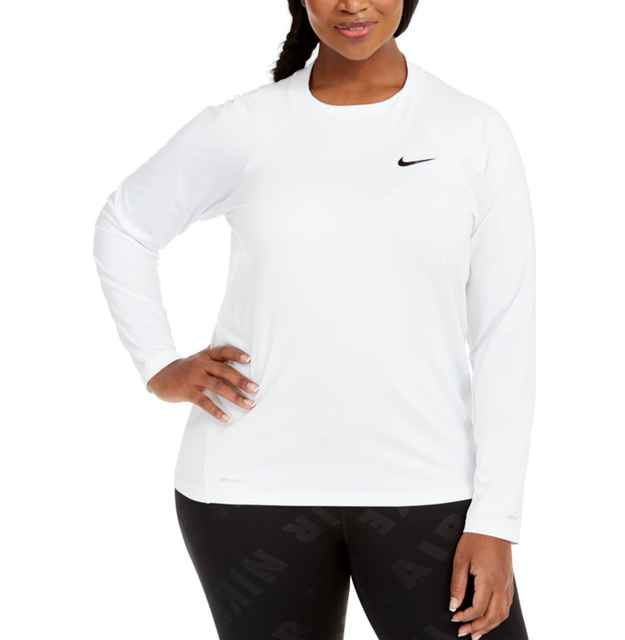 Nike Swim Women's NESSA376 White Essential Long Sleeve Hydro Rash Guard ...