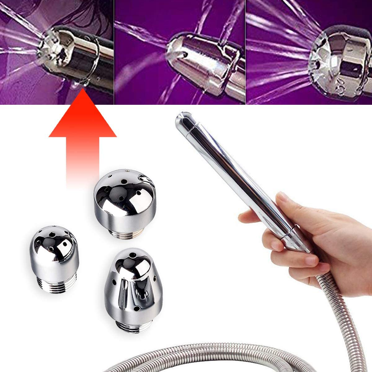 Enema Shower with 3 Nozzle for Colonic Douche System (Sliver) (Three ...