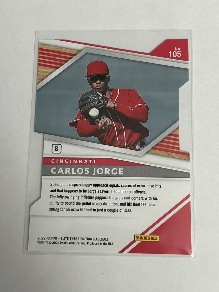 CARLOS JORGE CINCINNATI REDS 2022 PANINI ELITE EXTRA RED PRIME NUMBERS ...
