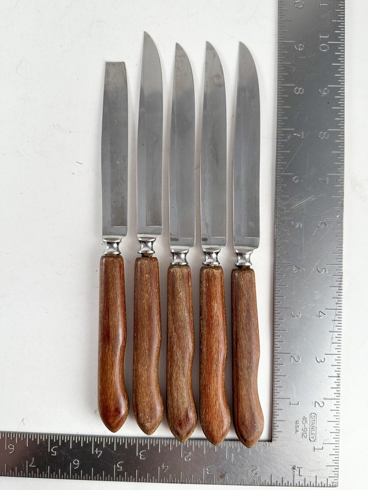 (5) VTG Peaso Germany Solingen SS Steak Knives Inlaid Silver Deer ...