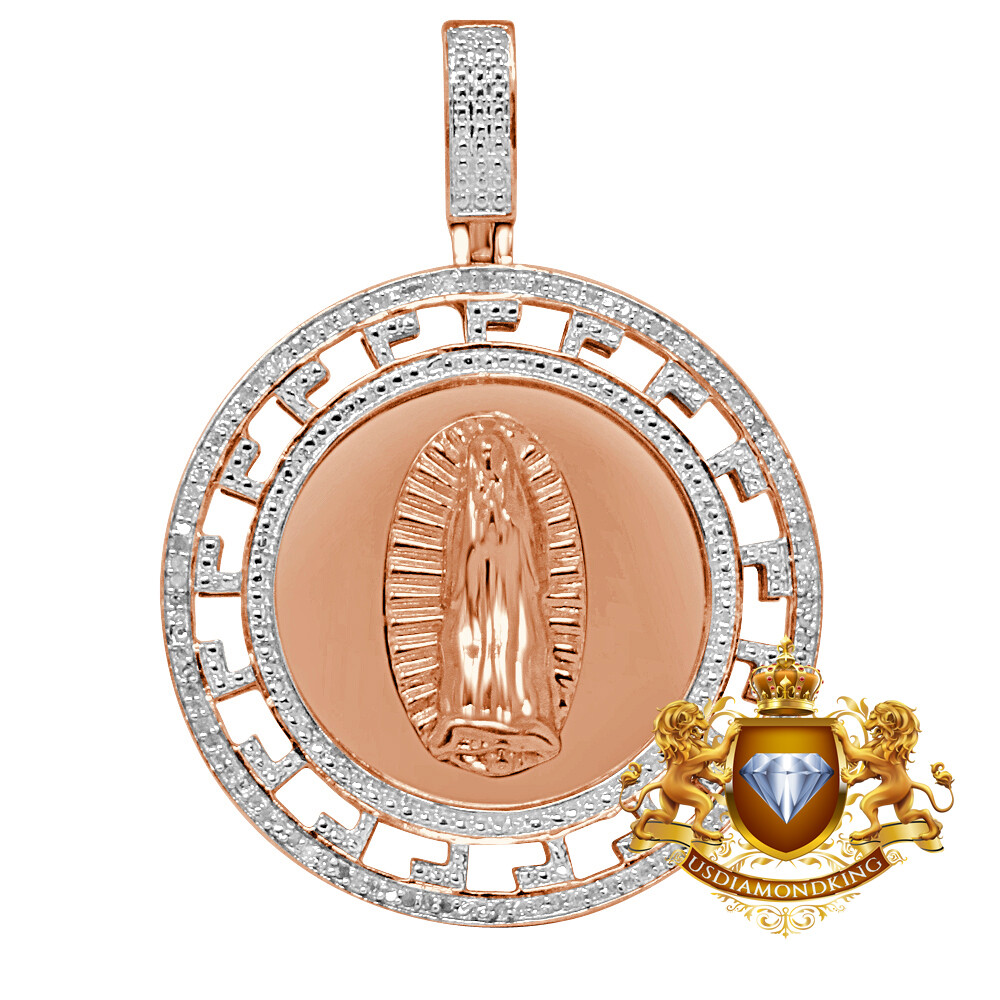 Real Diamond Greek Lady of Guadalupe Mother Mary Pendent 10K Rose Gold ...