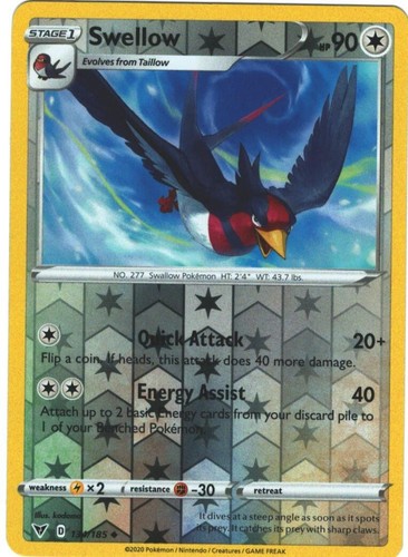 Swellow 134/185 Vivid Voltage Reverse Holo Uncommon Pokemon Card ...