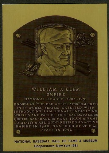 BILL KLEM Umpire BASEBALL HALL OF FAME METALLIC PLAQUE CARD ~1 of 1000 ...