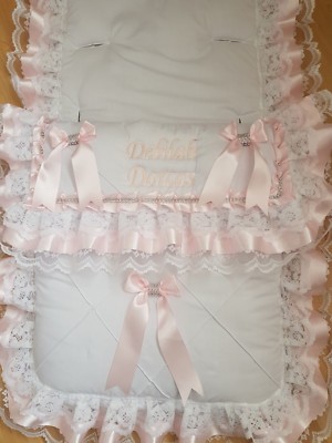 UNIVERSAL FOOTMUFF COSYTOES PERSONALISED PRAM BUGGY GIRLS *NEW PALE ...