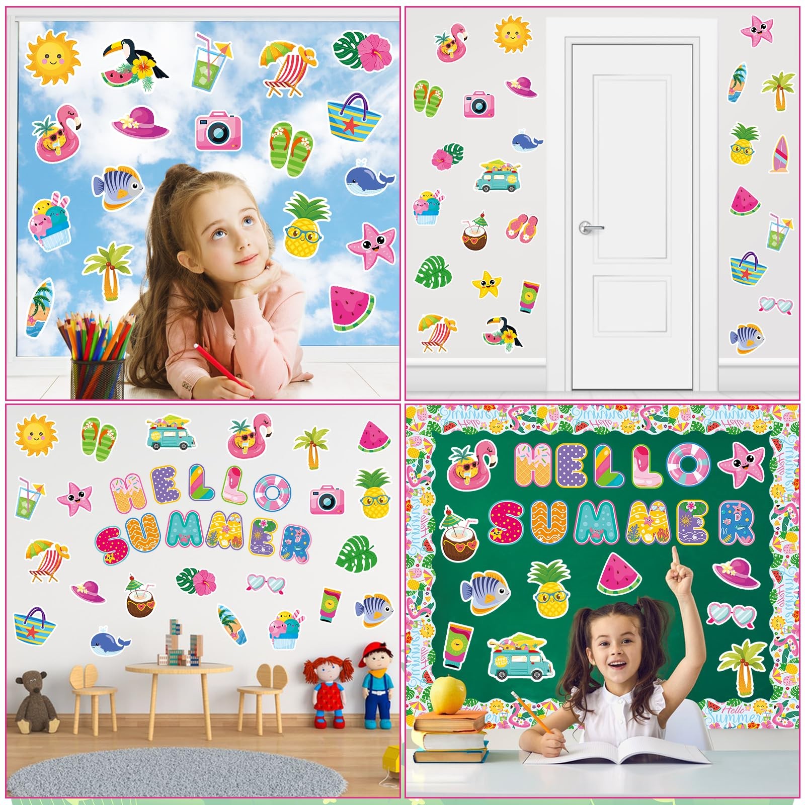58Pcs Summer Bulletin Board Decorations Set Hello Summer Cutouts ...