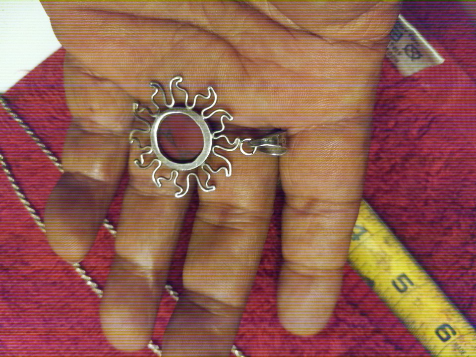 VTG RED STONE MOON & SUN PENDANT 925 STERLING SILVER & Sterling 925 ...
