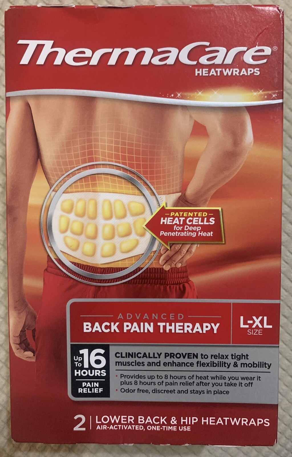 ThermaCare Lower Back/ Hip Pain Relief Heat Wraps sz L-XL 2 Ct Back ...