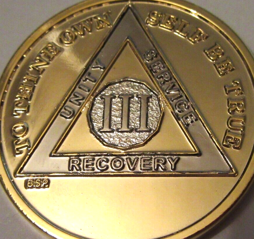 Gold Silver Bi Plated Alcoholics Anonymous AA 3 Year Medallion Coin ...