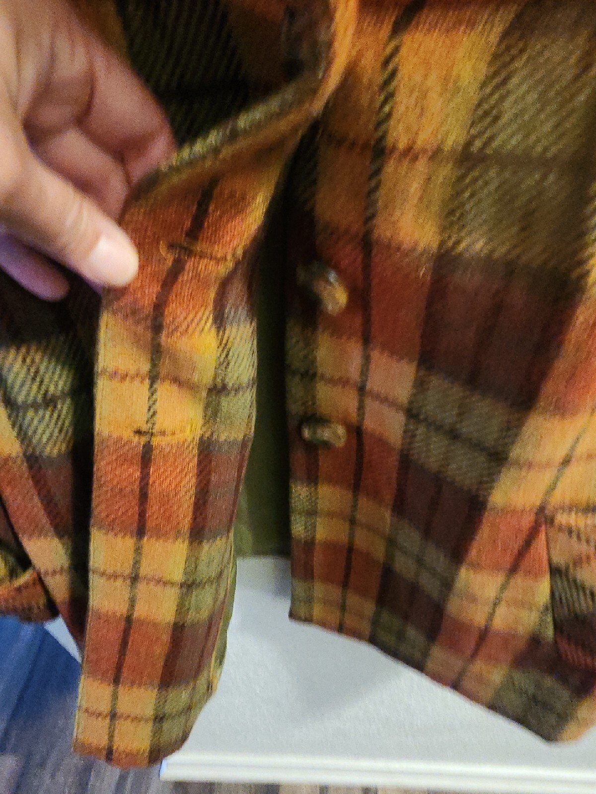 Sundance Wool Blend Orange Green Plaid Button Down 3/4 Sleeve Jacket ...