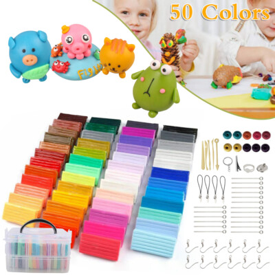 Polymer Clay Set 50 Colors Mix Modeling Soft Nontoxic DIY Oven Bake ...