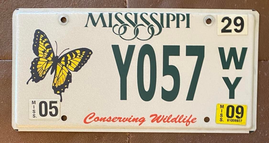 Mississippi 2009 CONSERVING WILDLIFE BUTTERFLY License Plate # Y057 WY ...
