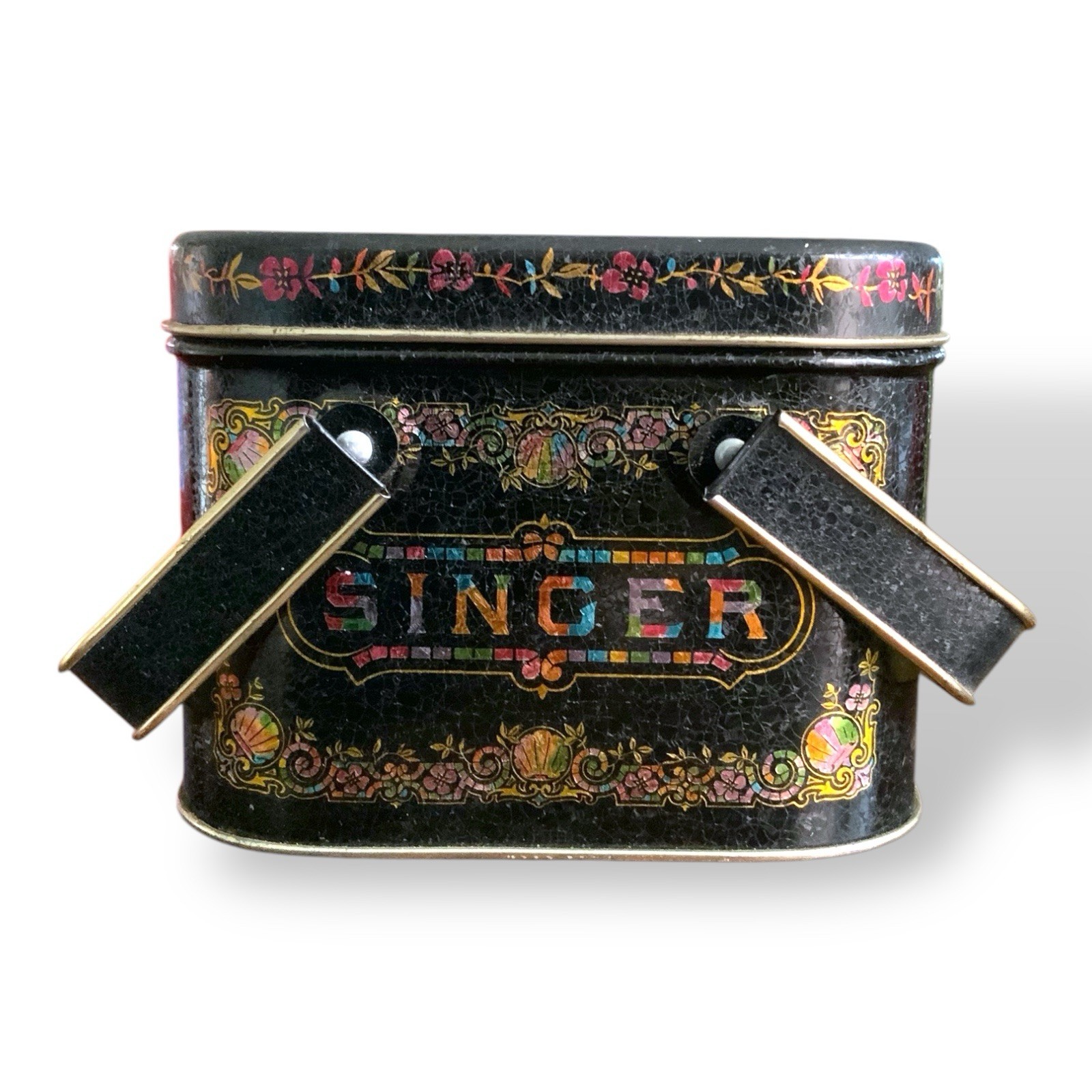 Singer Tin Box Sewing Container with Handle Black Bristol Ware Sewingの ...