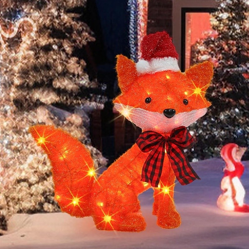 3D Lighted Fox Christmas Decor Pre-Lit Indoor Outdoor Holiday ...