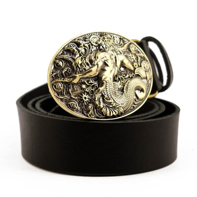 Leather belt with brass buckle Aquarius, Horoscope, Astrological Zodiac ...