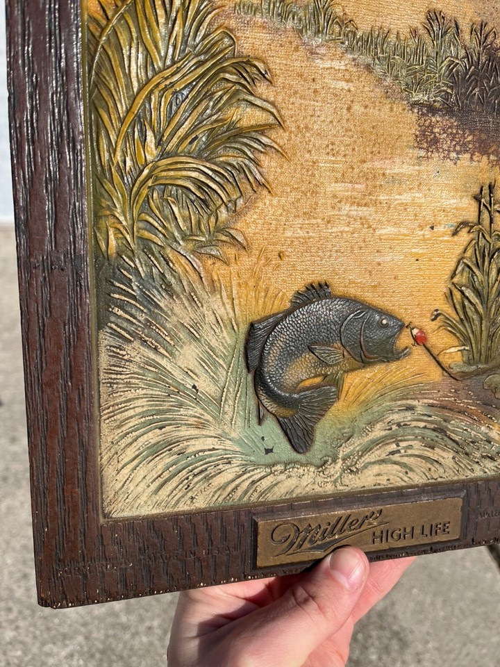 Vintage Miller High Life Beer Composition Bass Fishing Bar Sign ...