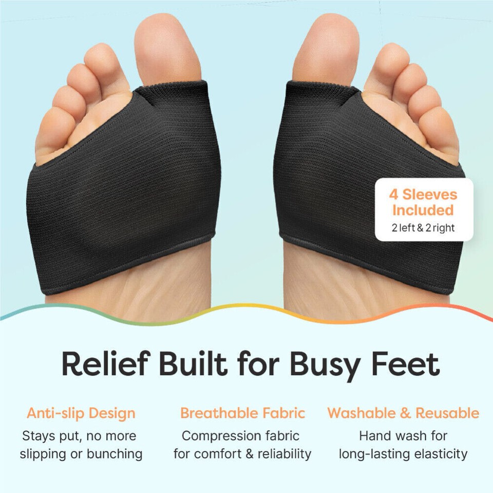 2 Pairs Metatarsal Sleeve Gel Padding Cushion Ball of Foot Pad Sock ...