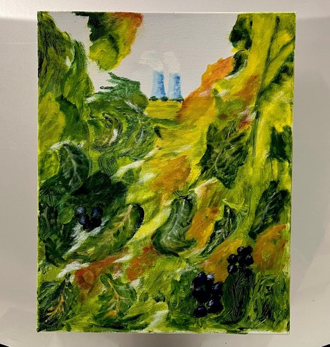 Original Vintage Oil Painting Power Plan Tower Impressionism Green ...
