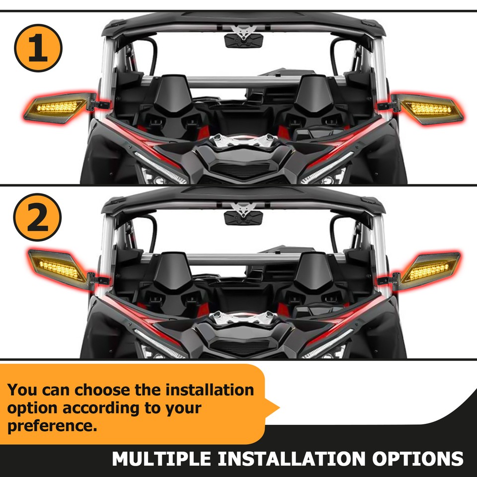 Rear Side Mirrors w/LED Lights+Wire For 2025 Polaris RZR XP 4 1000 ...