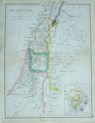1856 ANCIENT MAP PALAESTINA PALESTINE JUDAEA JERUSALEM BEZETHA SAMARIA ...