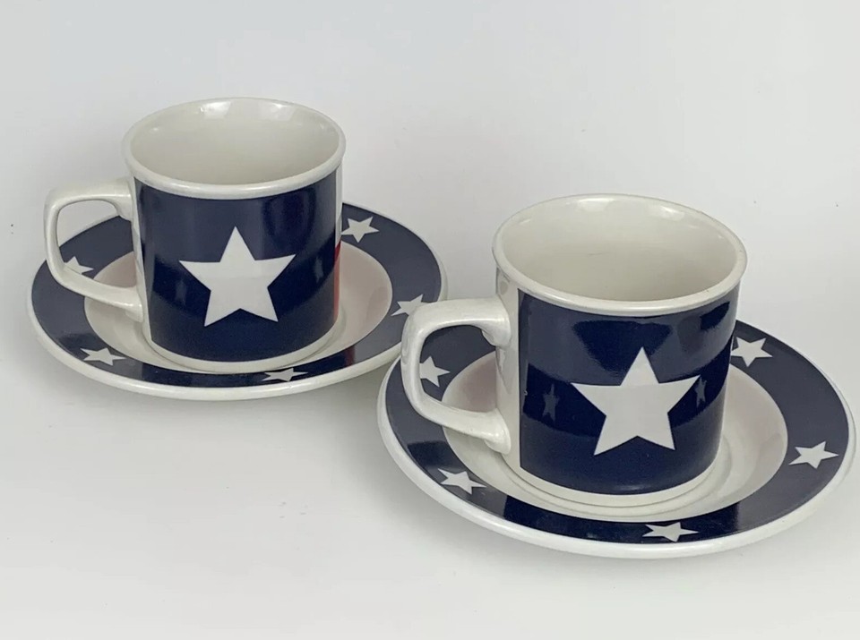 6 Totally Today Texas Flag Lone Star Cups Mugs Saucers Red White Blue ...