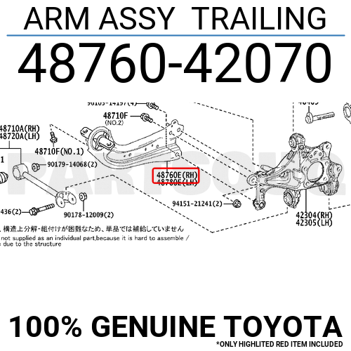 4876042070 Genuine Toyota ARM ASSY TRAILING 48760-42070 | eBay