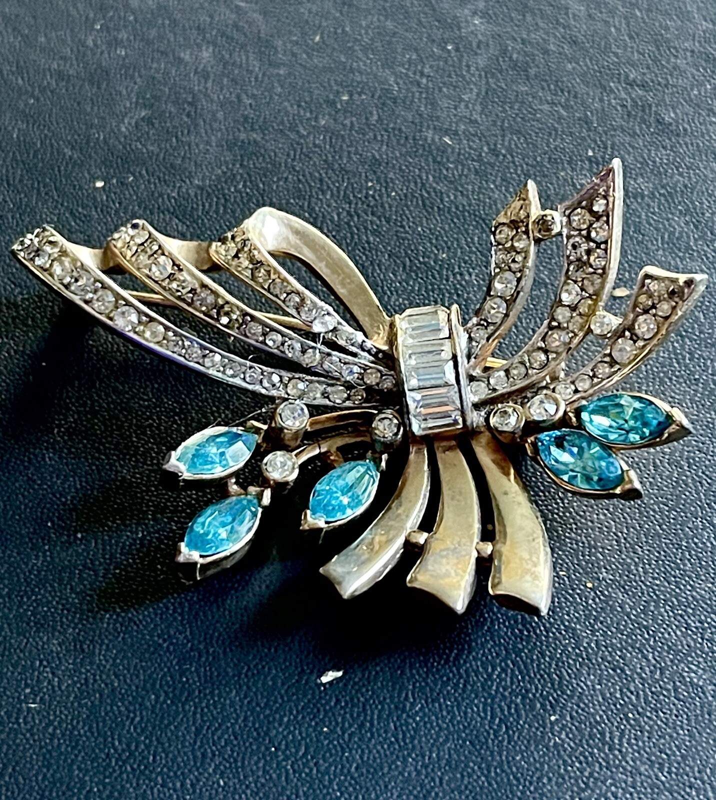 vintage sterling silver guilded brooch w/rhinestones bow design | eBay