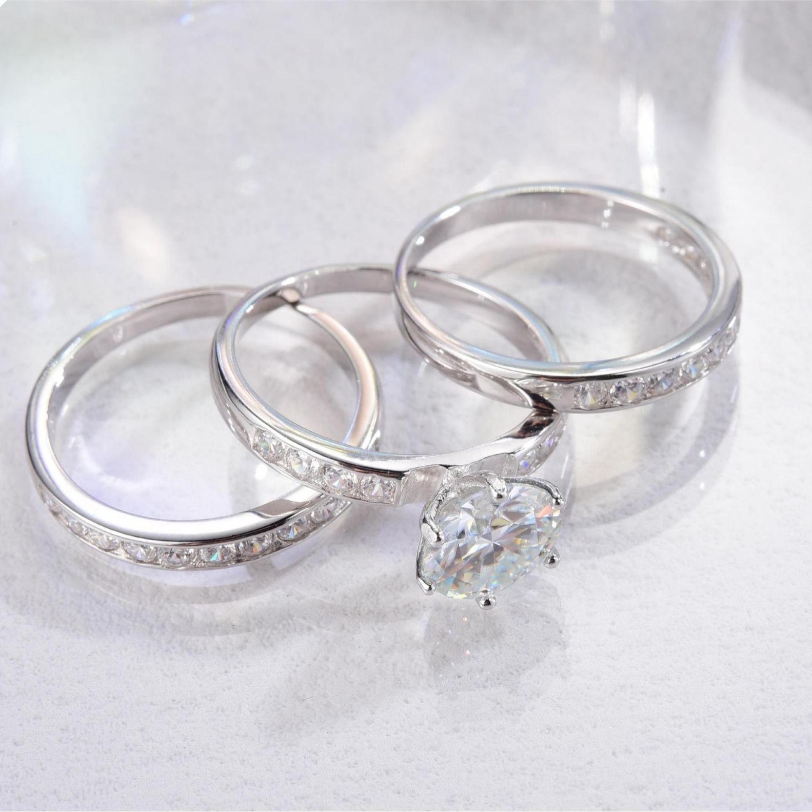 2.0 Carat Moissanite Bridal Ring Set Solid 925 Sterling Silver 3 in 1 ...
