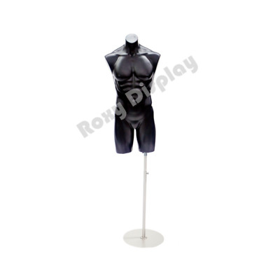 Adult Male Black Plastic Body Mannequin Torso Display with Round Metal ...