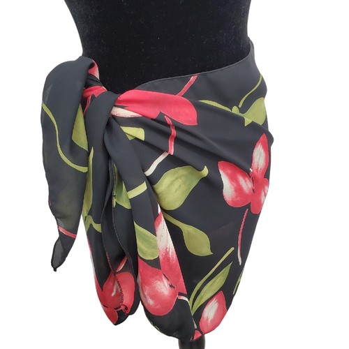Chiffon Sarong Black Red Floral Beach Coverup - Sarongs Canada