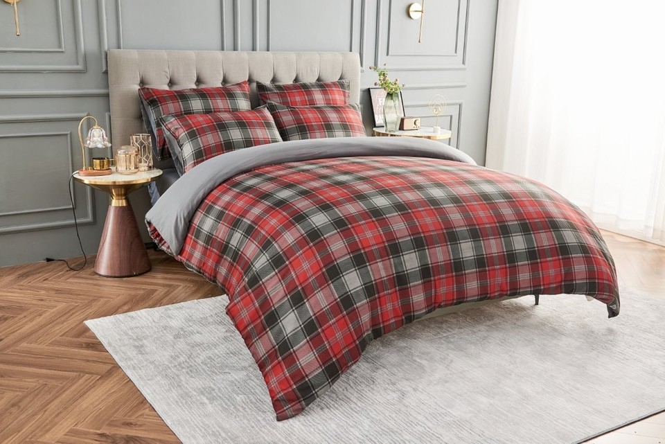 Tartan Check Duvet Cover Reversible Quilt Bedding Pillowcase Single ...