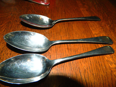 * 3 OLD ENGLISH or PLAIN OVAL SOUP or PLACE SPOON BY SIPELIA STAINLESS ...