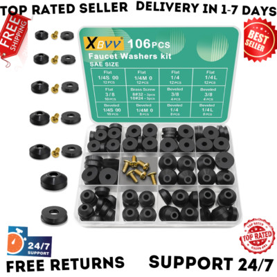 106 PCs Faucet Washer Assortment Kit with Assorted Flat & Beveled ...