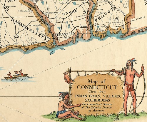 Connecticut Wall Art Map Pictorial 1625 Indian trails Villages Poster ...